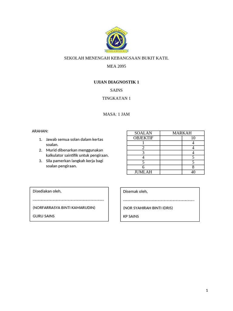 Ud1 Sains Ting 1 | PDF