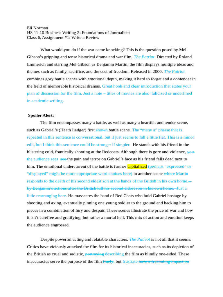 Eli Norman HS 11-10 Business Writing 2 Foundations of Journalism Class 6 Assignment #1 Write A ...