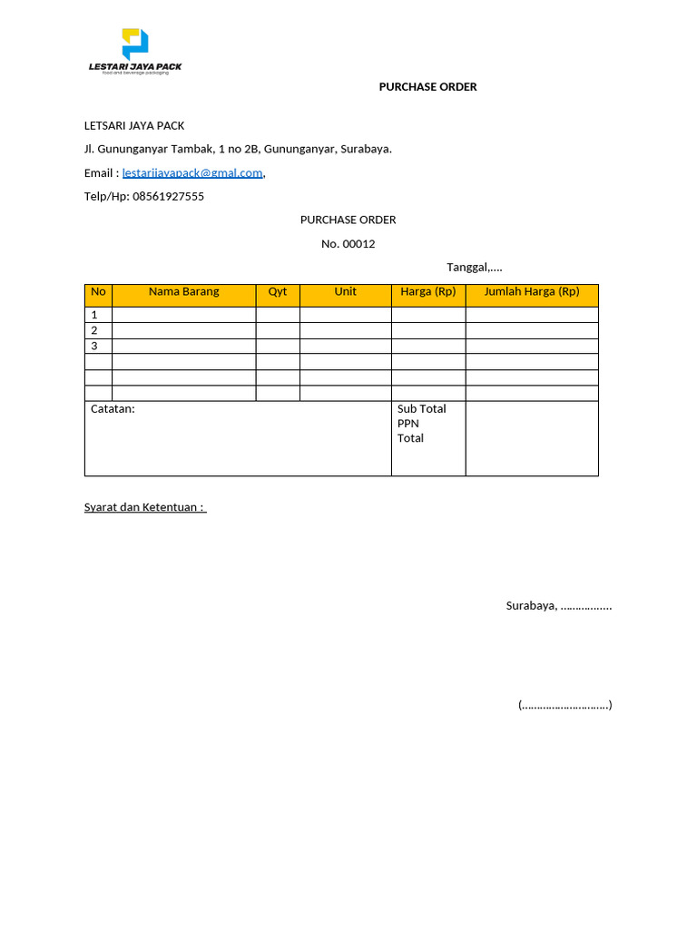 Purchase Order 1 | PDF