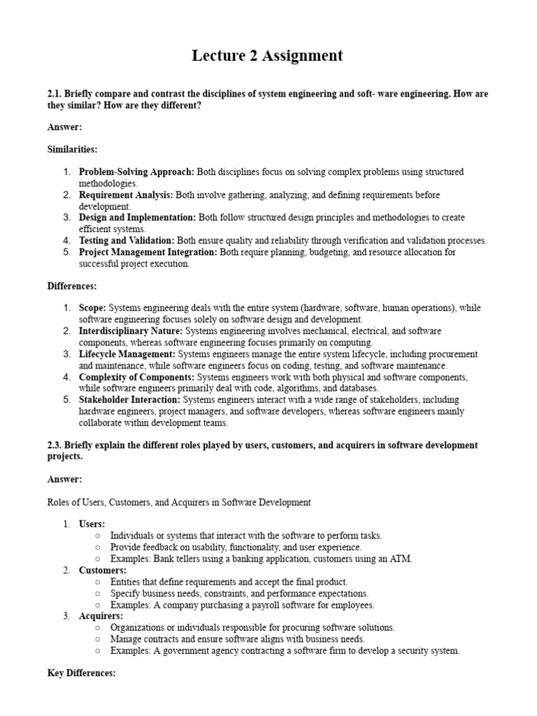 Lecture 2 Assignment_SWE-625 | PDF | Systems Engineering | Engineering