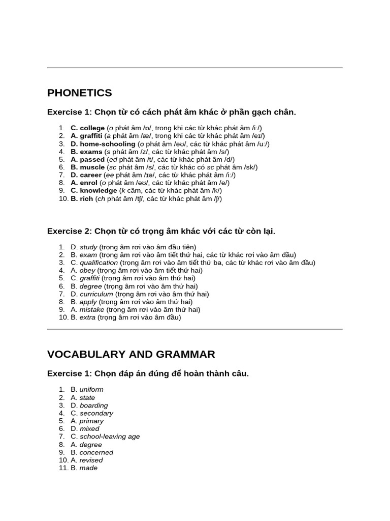 Đáp Án English Unit 6 L P 8 - HK2 | PDF