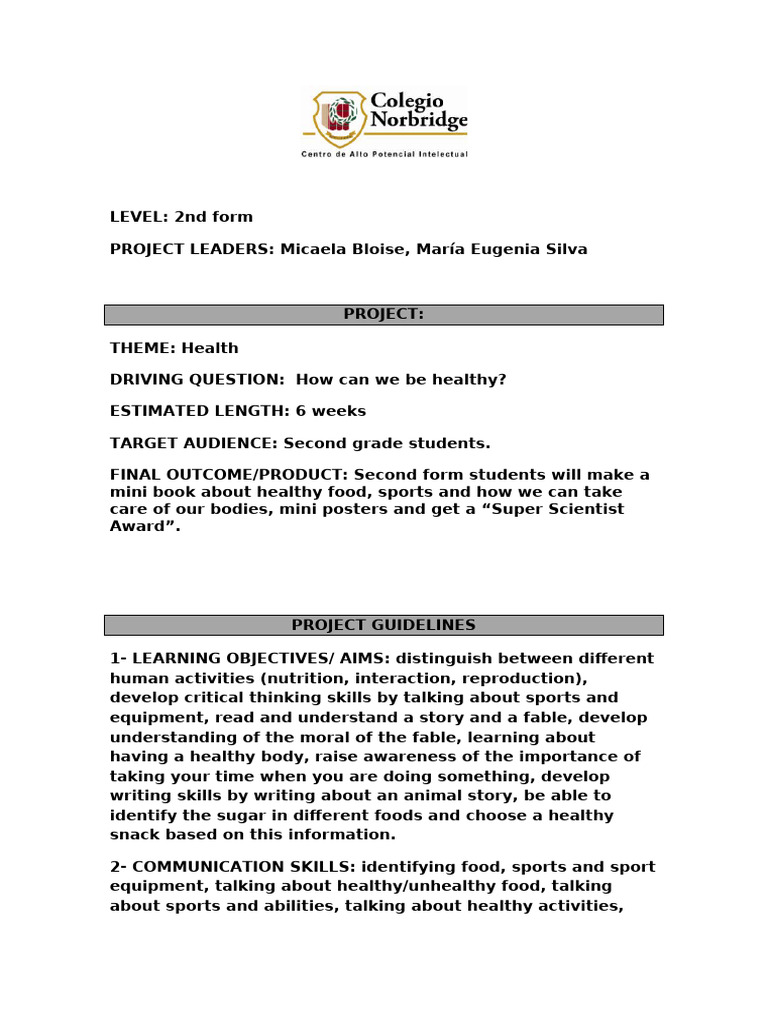 Healthy Living Project for 2nd Graders | PDF | Healthy Diet | Learning