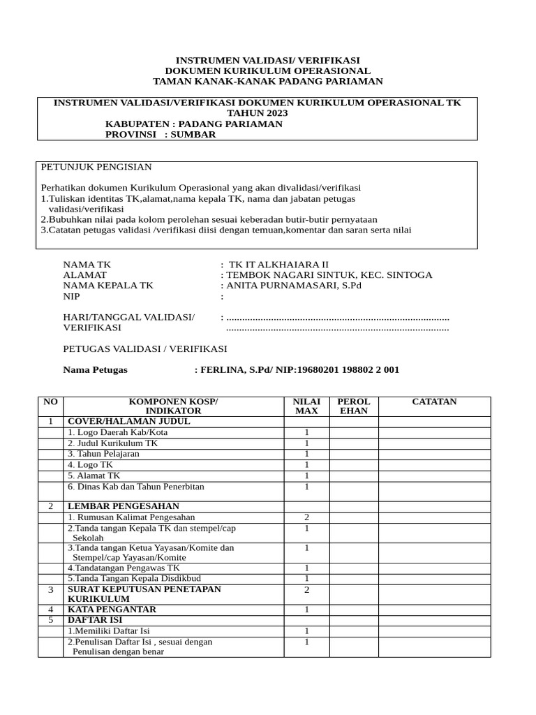INSTRUMEN VALIDASI | PDF