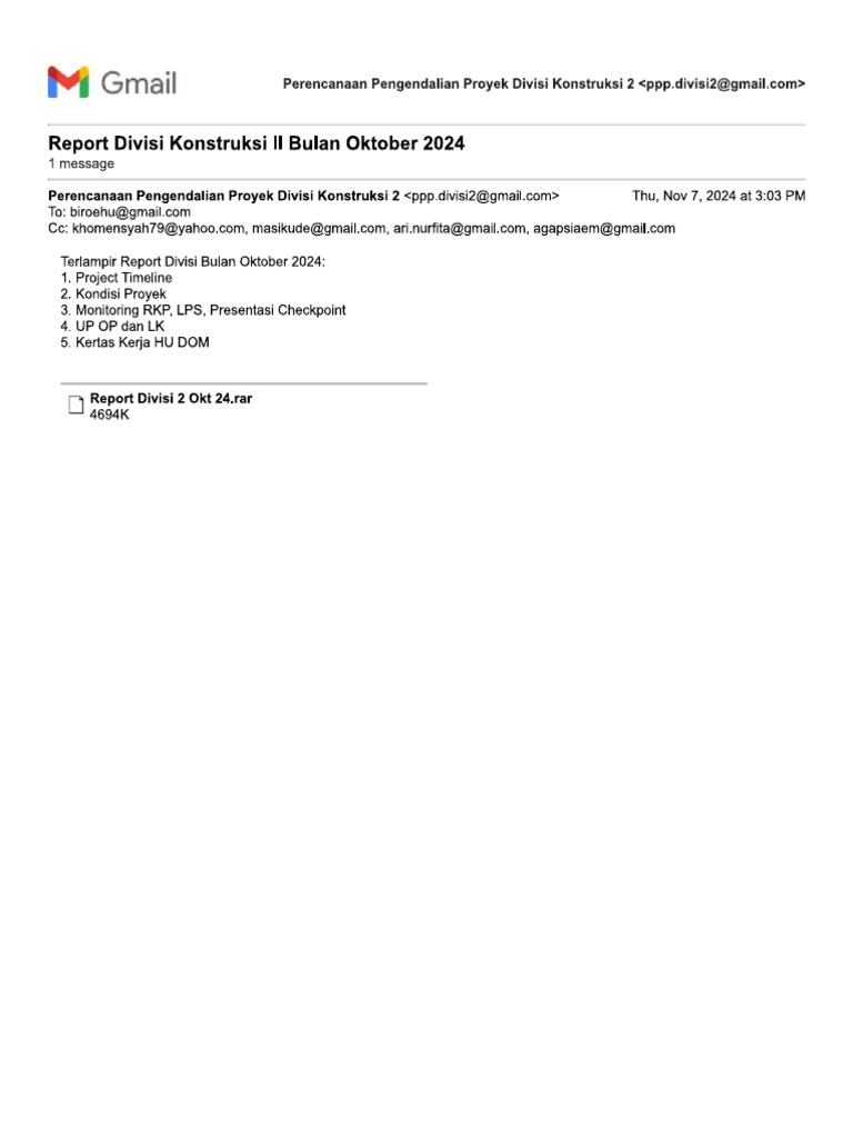 Tanda Terima Gmail - PMO & RM - Report Divisi 2 Oktober 2024 | PDF