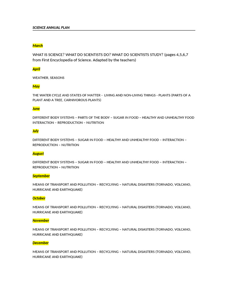 Science Annual Plan | PDF