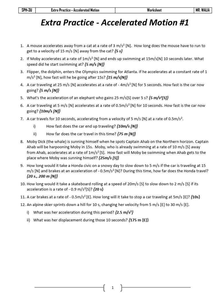 Accelerated Motion Practice Worksheet | PDF | Acceleration | Velocity