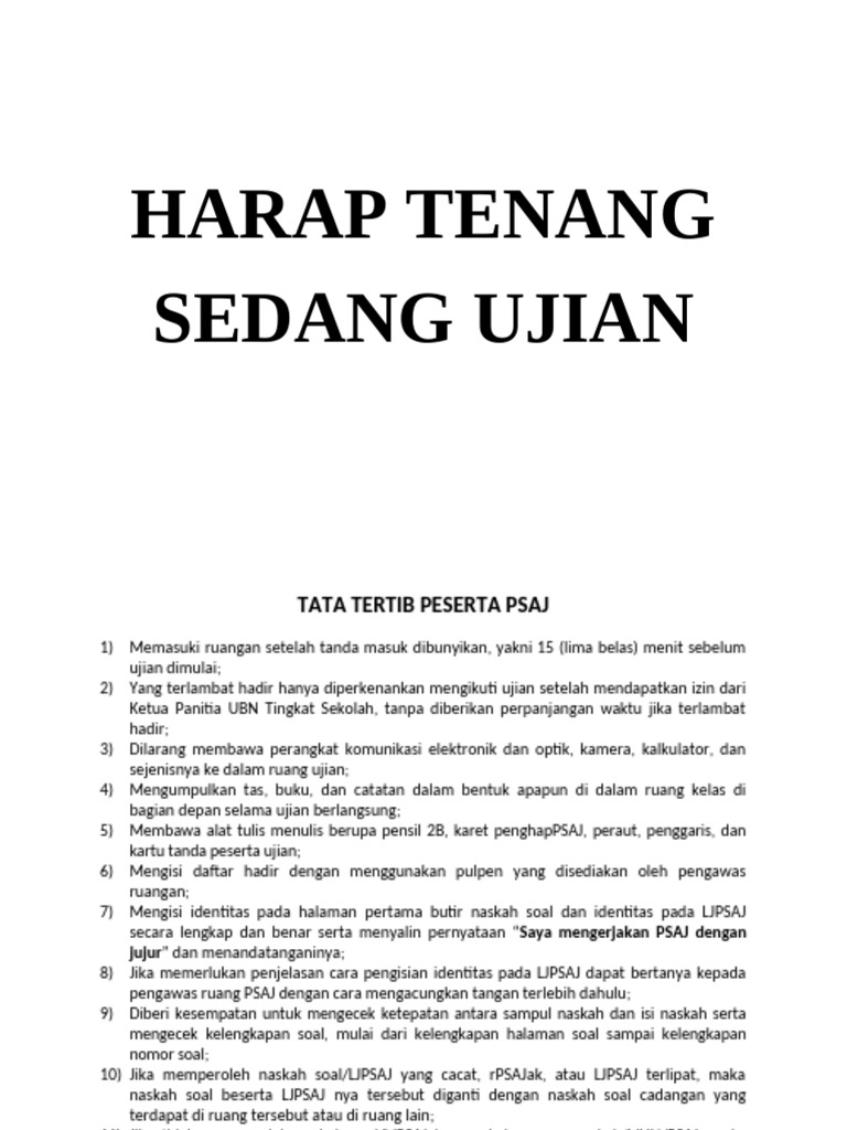 Tata Tertib dan Jadwal Ujian PSAJ | PDF