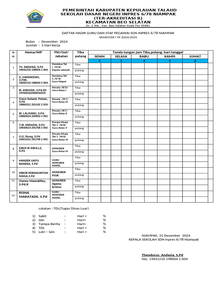 ABSEN BARU 2024 a | PDF