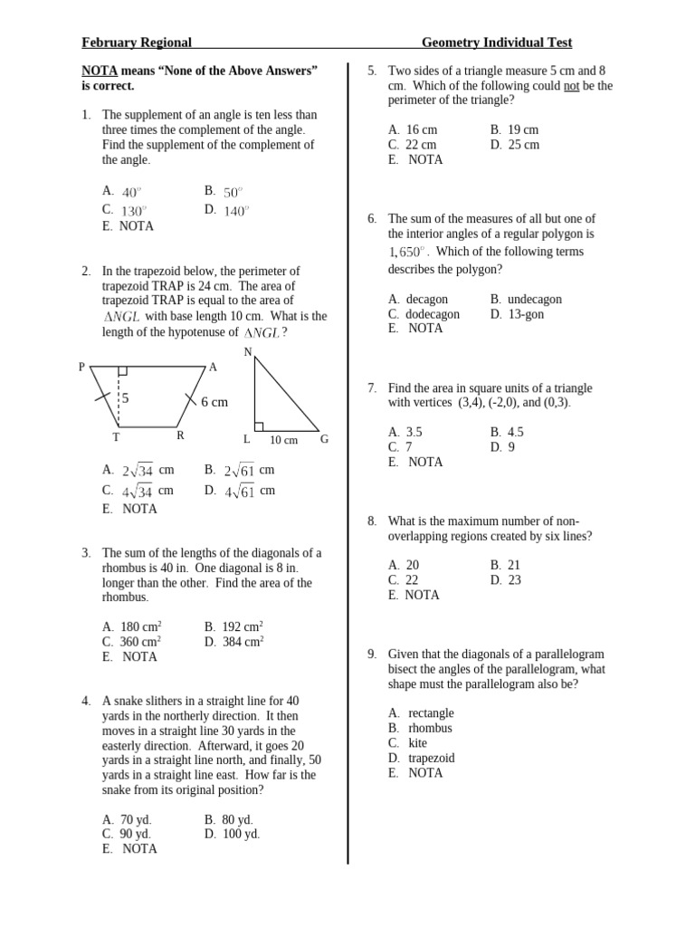 Geometry Individual Test Questions | PDF | Area | Rectangle
