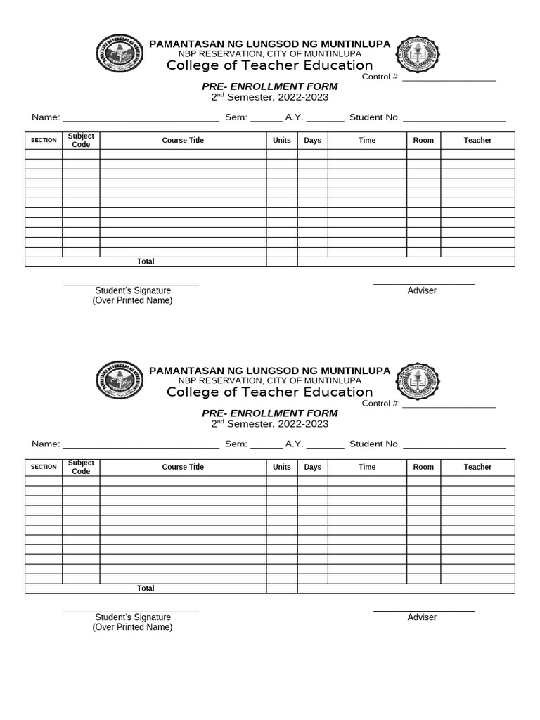 pre-enrollment-form-2nd-sem-22-23 | PDF