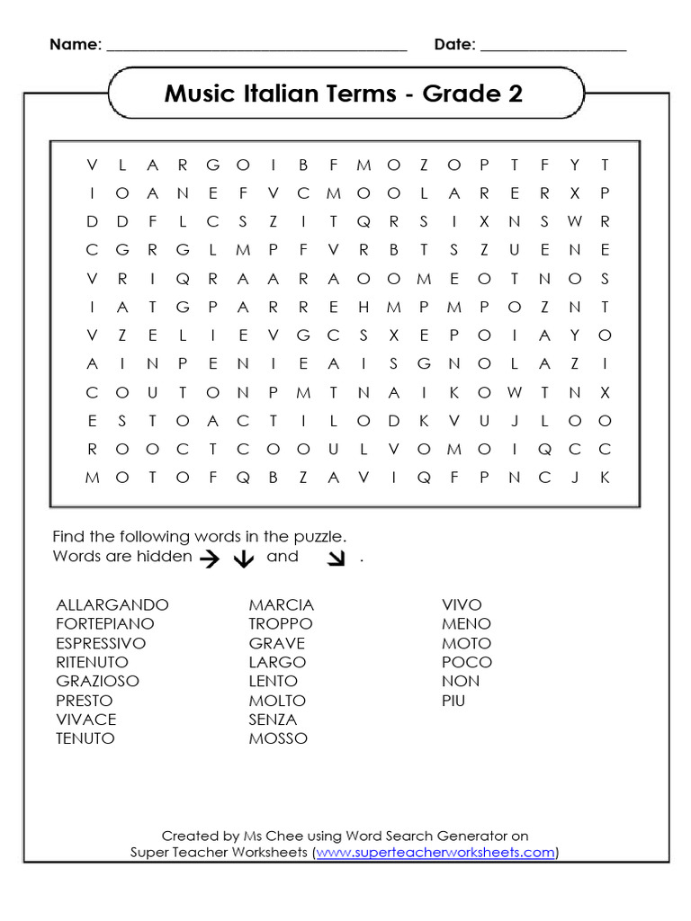 Music Italian Terms - Grade 2 (Intermediate) | PDF | Word Puzzles