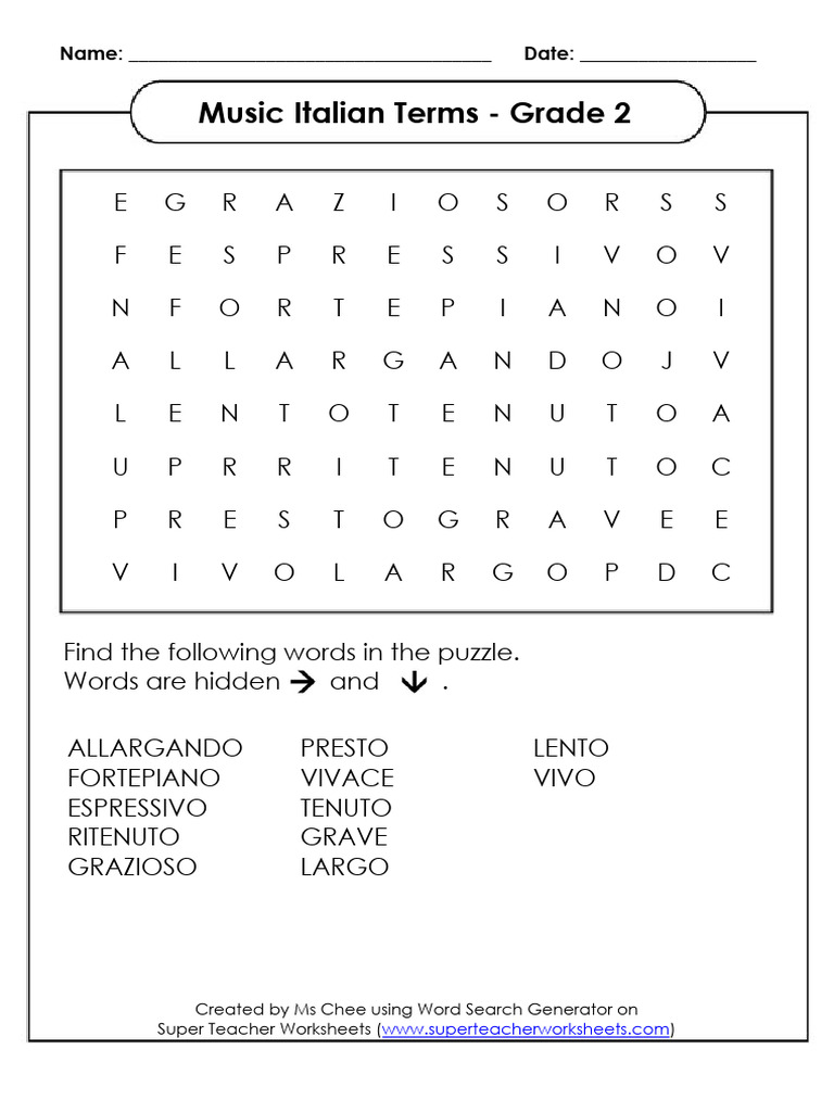 Grade 2 Italian Music Terms | PDF | Word Puzzles | Puzzles
