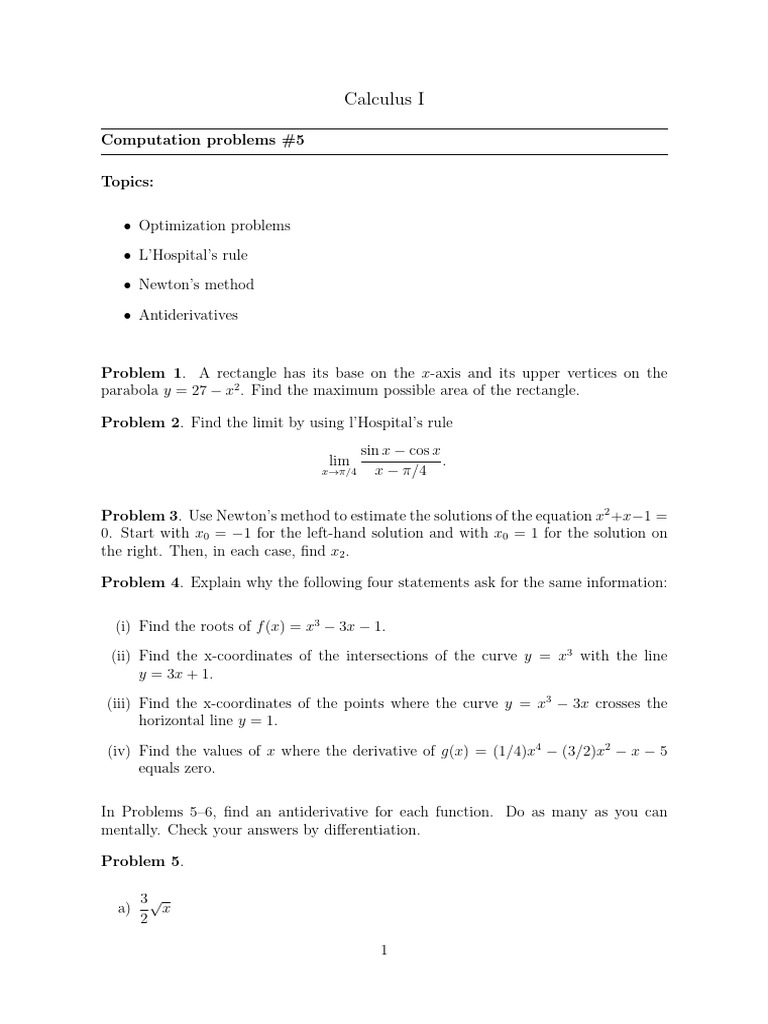 Calculus I - Computation Problems #6 | PDF