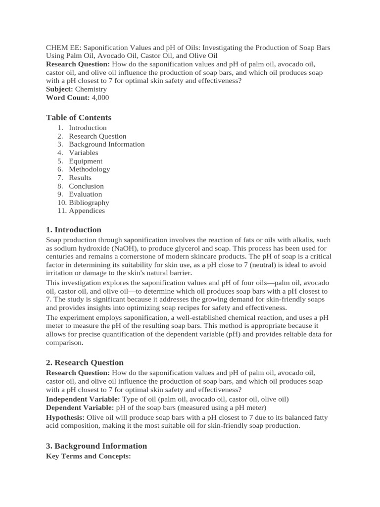 CHEM EE - Saponification Values and PH of Oils - Investigating The ...