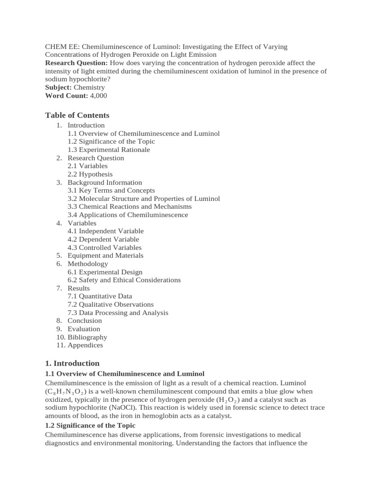 CHEM EE - Chemiluminescence of Luminol - Investigating The Effect of ...