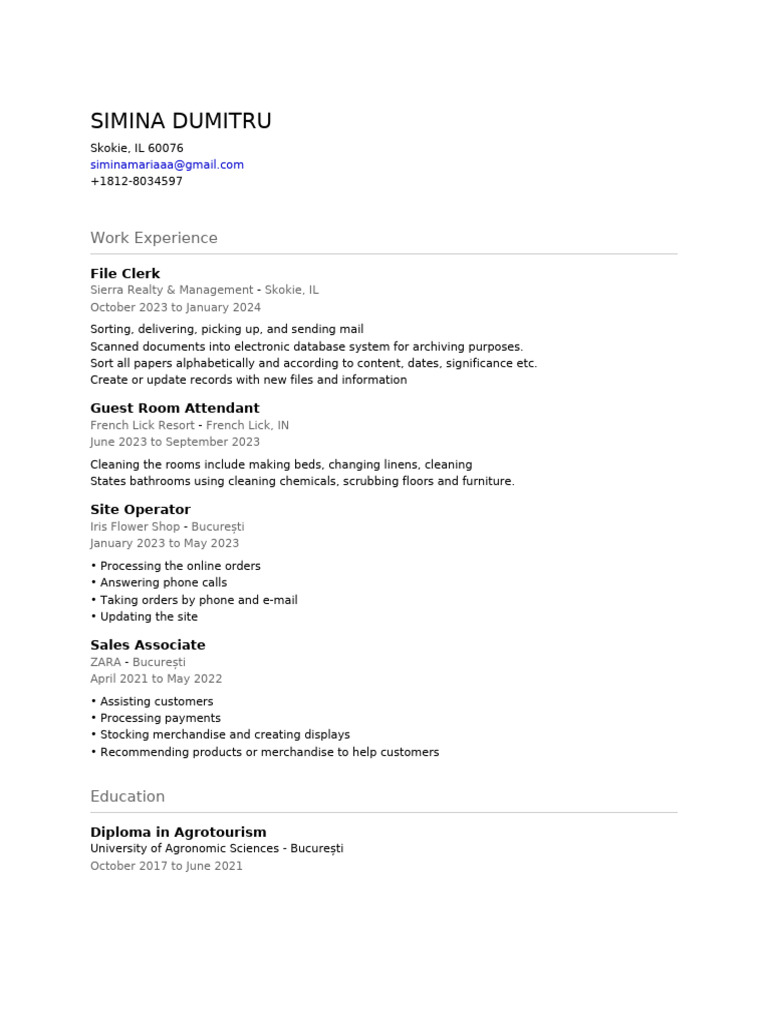 Simina-Dumitru Resume | PDF