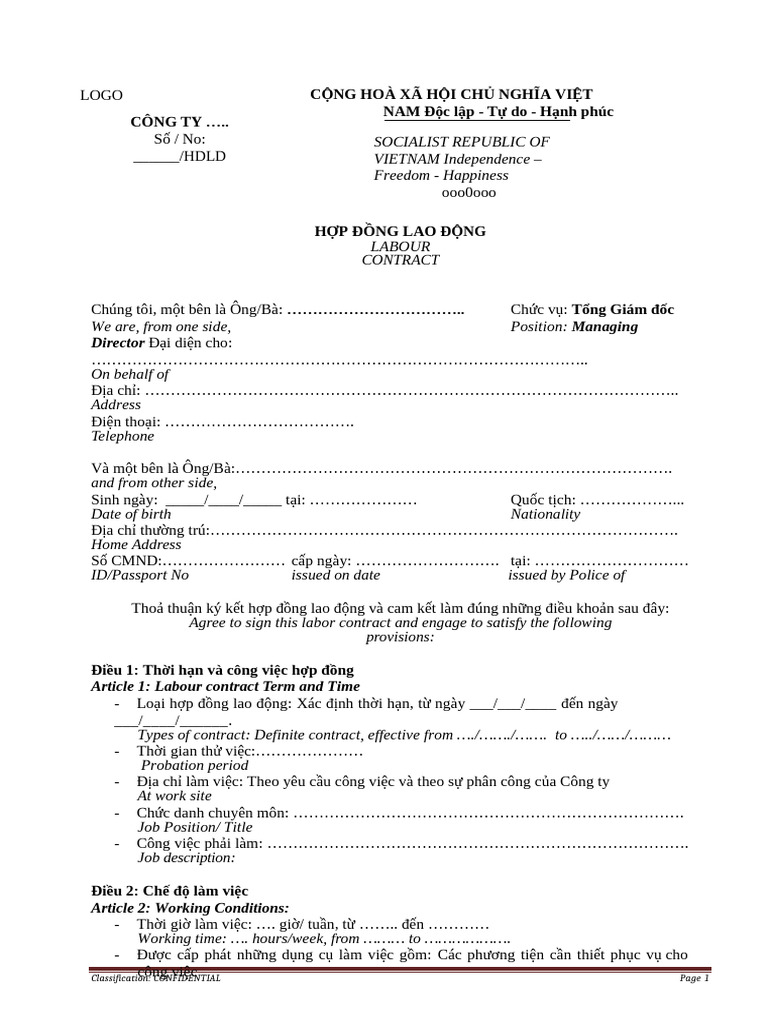 Mau HDLD - Viet - Anh | PDF