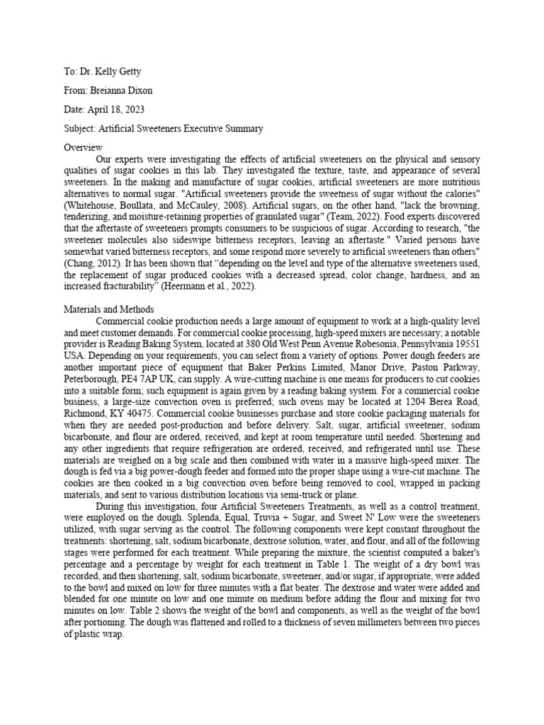 Artifical Sweeteners Lab Report | PDF | Sugar Substitute | Taste