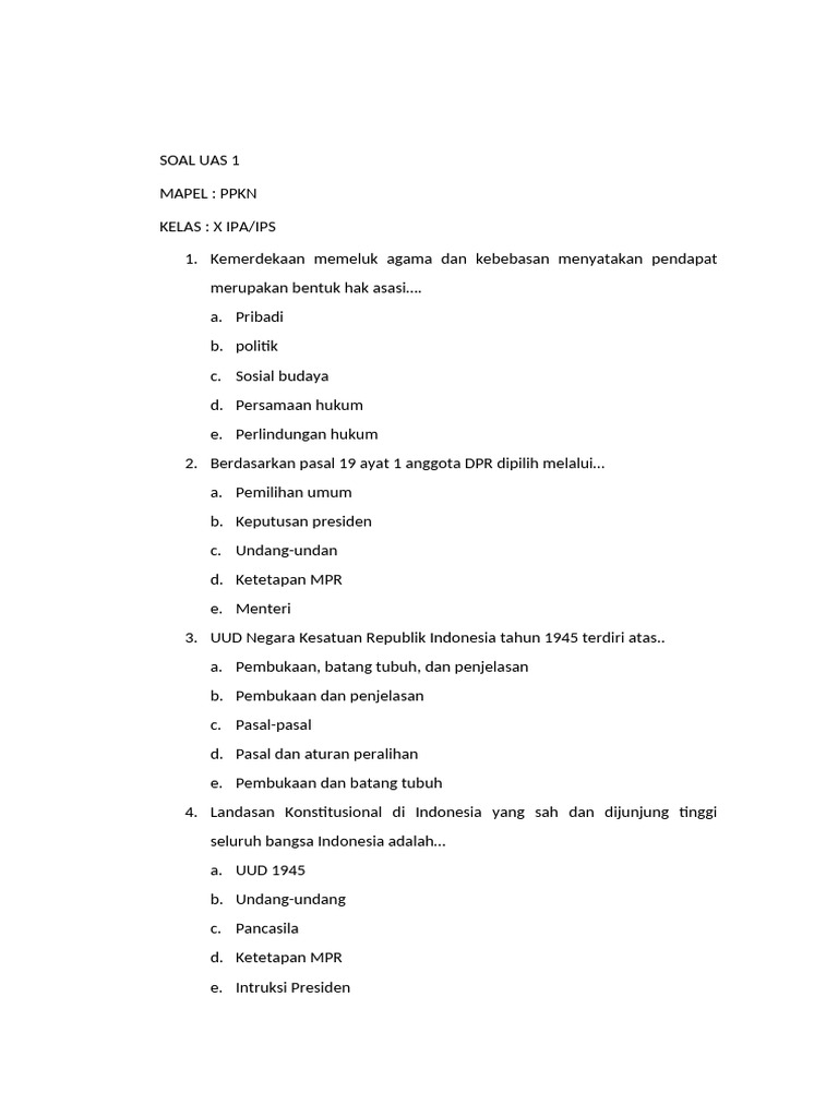 SOAL UAS PPKN KLS X | PDF