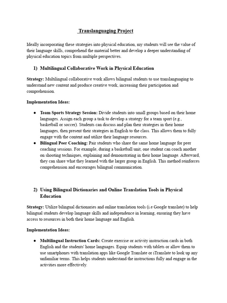 Enhancing PE with Translanguaging Strategies | PDF | Multilingualism ...