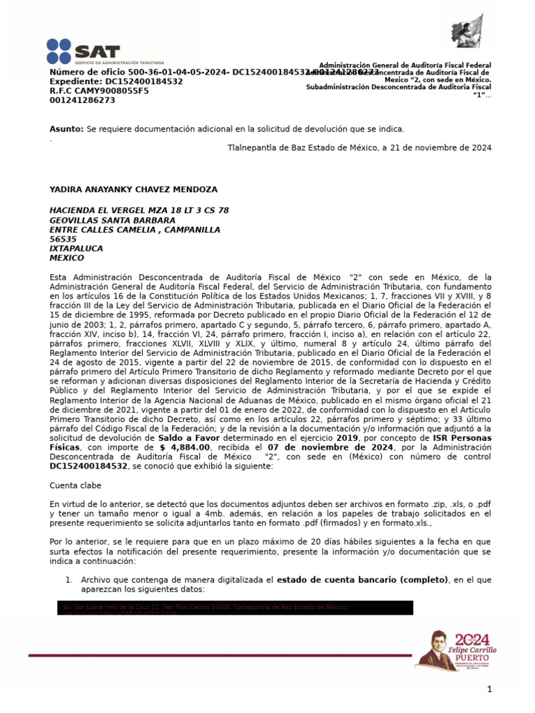 Requerimiento SAT: Documentación Adicional | PDF | México | Fiscal