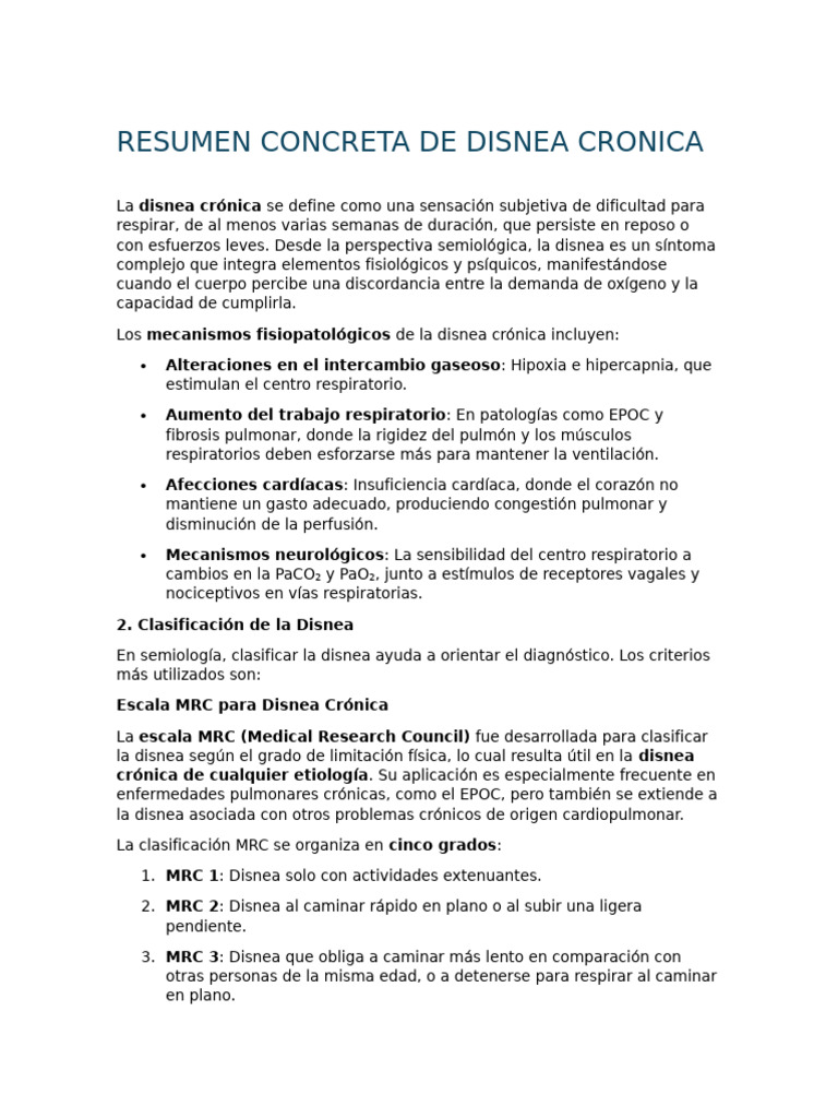 Disnea Crónica: Causas y Clasificación | PDF | Insuficiencia cardíaca ...