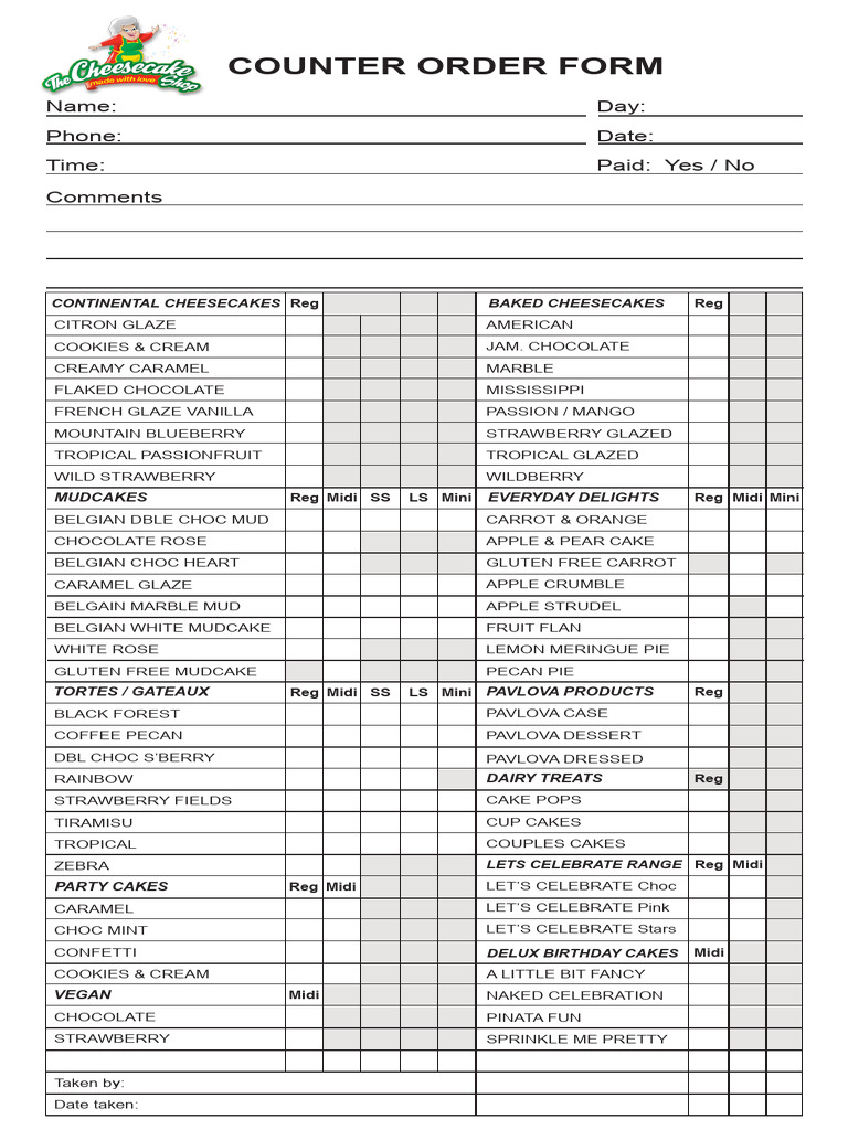 Counter Order Form - 2022 | PDF