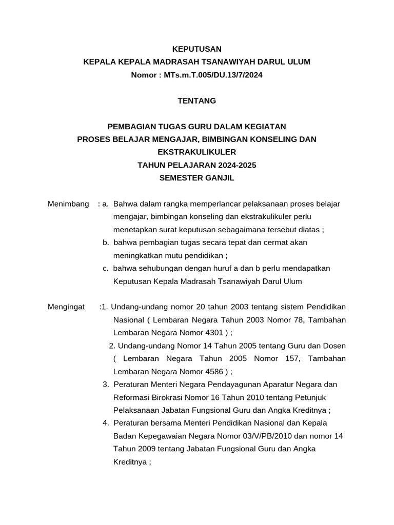 SK Pembagian Jam | PDF