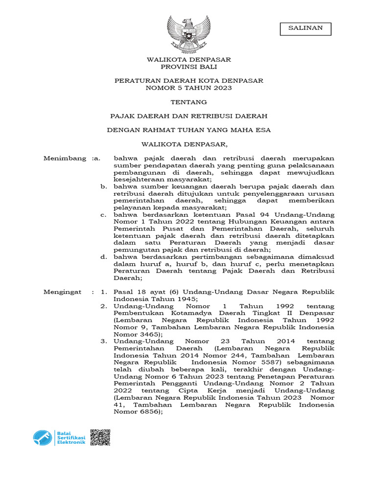 Perda 5 Tahun 2023 PDRD | PDF