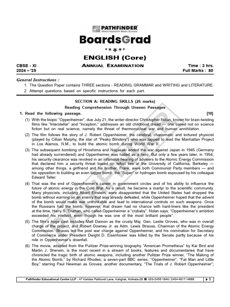 English - XI - AE - 2024-25 (Ques) | PDF