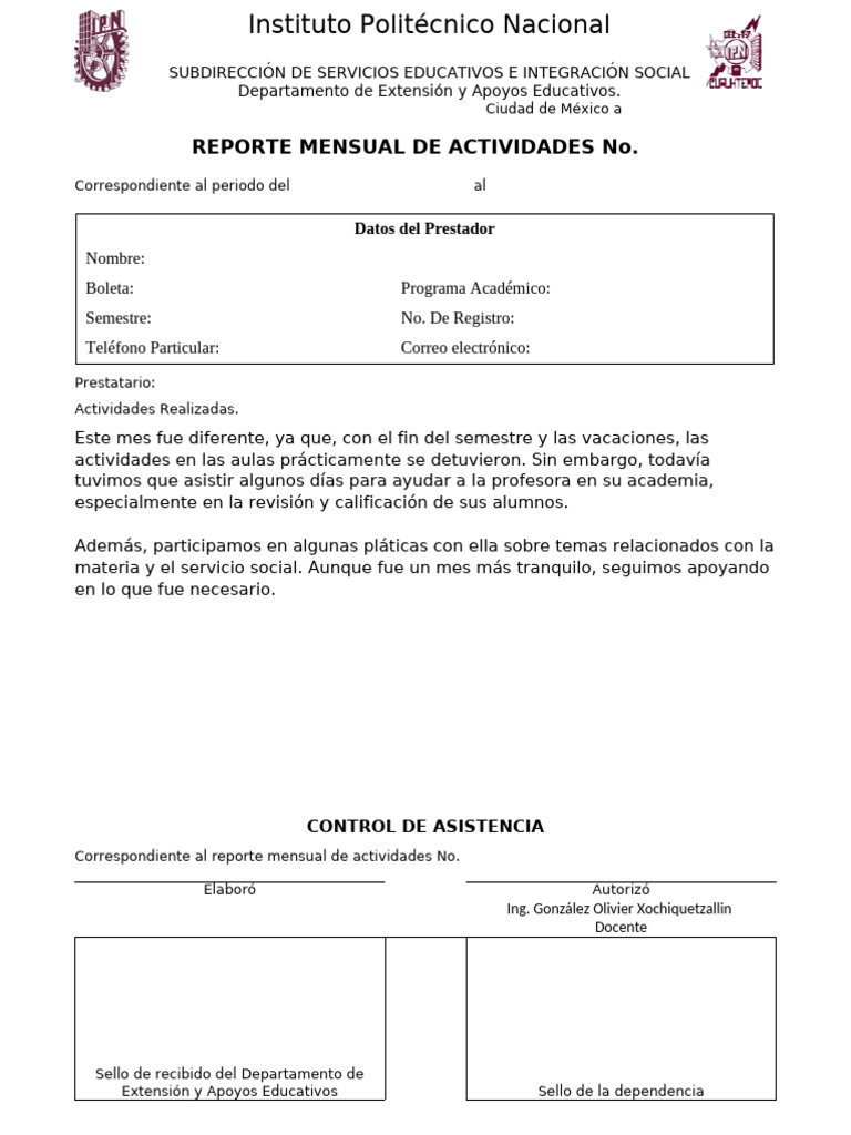 Reporte Mensual 4 | PDF