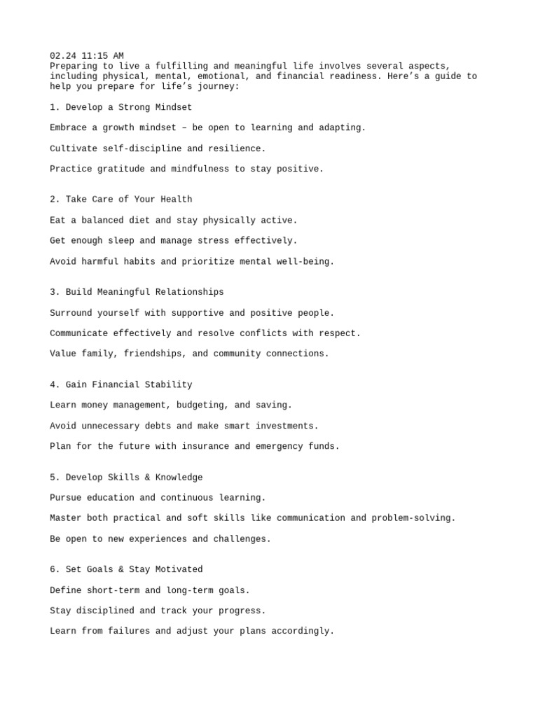 Guide to a Fulfilling Life Preparation | PDF