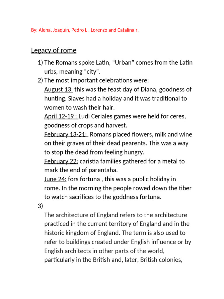 Legacy of Rome Group 4 - S | PDF | Ancient Rome | Roman Empire
