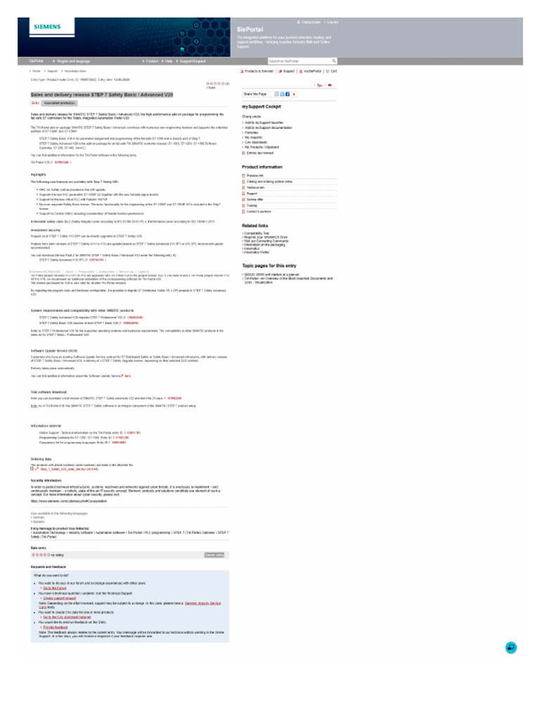 Sales and Delivery Release STEP 7 Safety Basic Advanced V20 | PDF