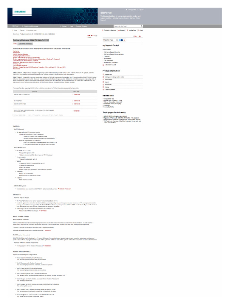 Delivery Release SIMATIC WinCC V20 | PDF