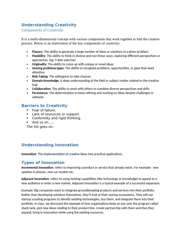 Components of Creativity and Innovation | PDF | Creativity | Innovation