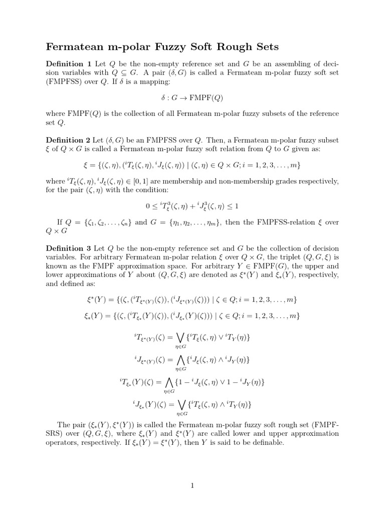 Fermatean M Polar Fuzzy Soft Rough Sets-1 | PDF | Functions And Mappings | Applied Mathematics