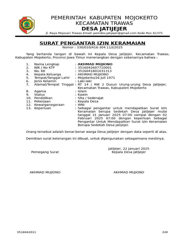 Surat Izin Keramaian 3516042607710001 2025-01-22 10 | PDF