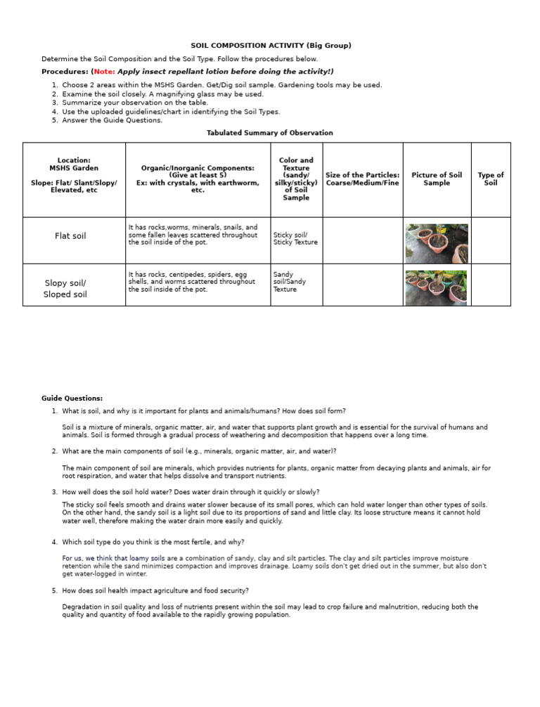 SOIL COMPONENTS AND SOIL TYPE Big Group | PDF | Soil | Loam