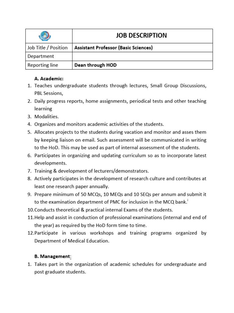 JD's of AP & Lecturer (Basic Sciecnes) | PDF