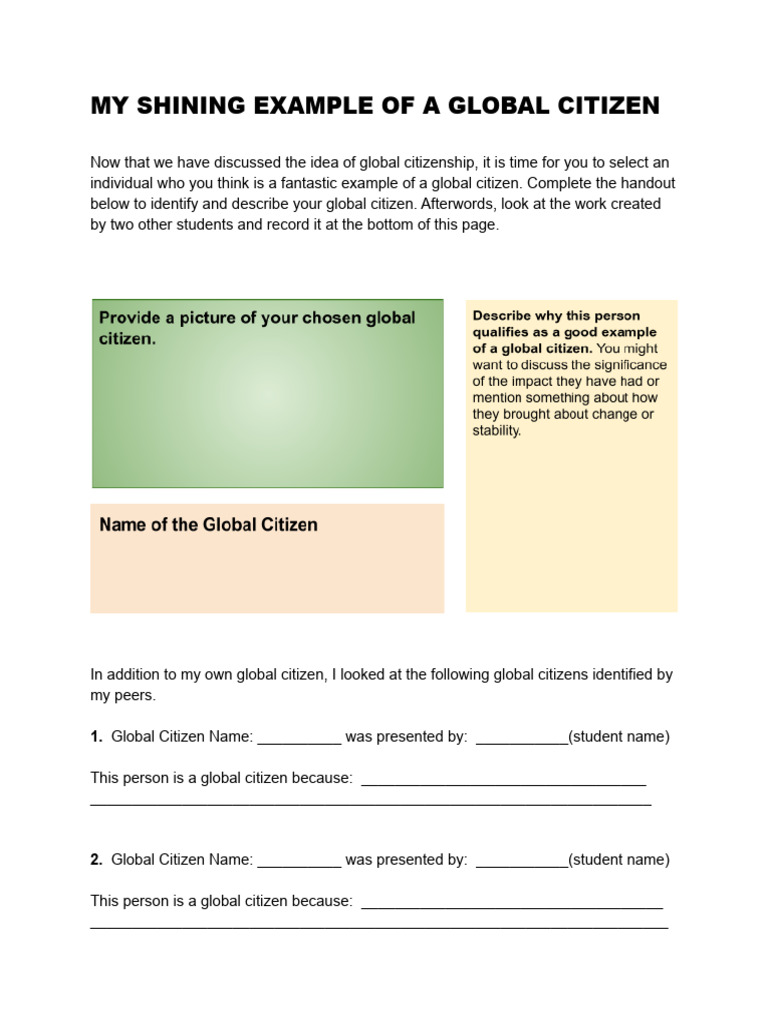 Civics - Contributions of Citizens - Global Citizan Example | PDF