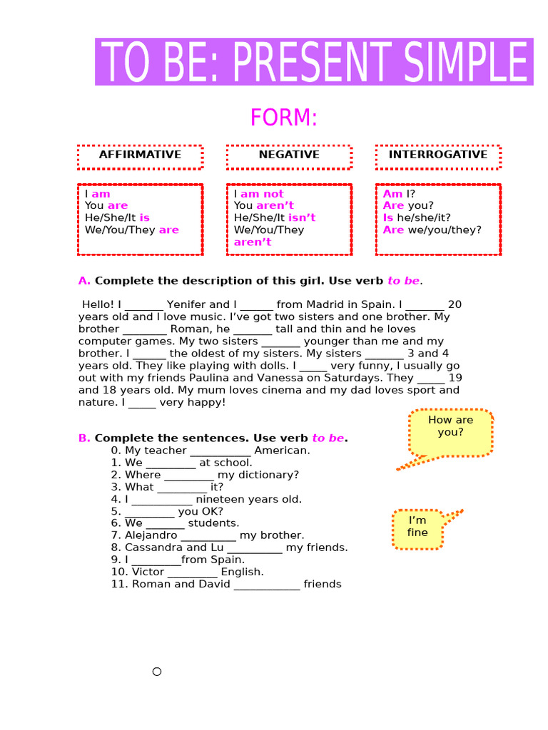Verb To Be Simple Present | PDF