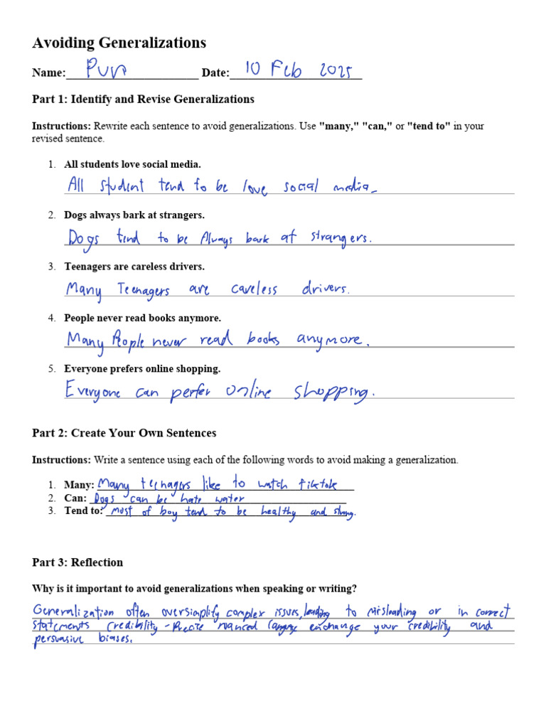 Avoiding Generalizations | PDF