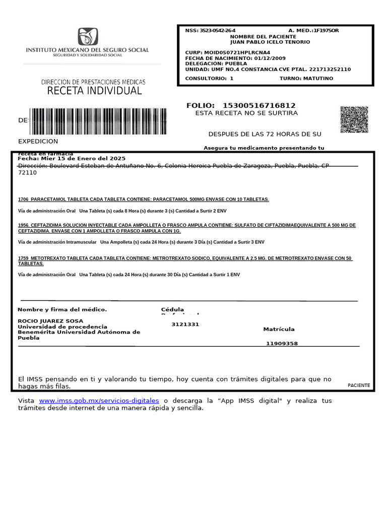 Receta Médica IMSS: Instrucciones y Medicamentos | PDF | Terapia ...