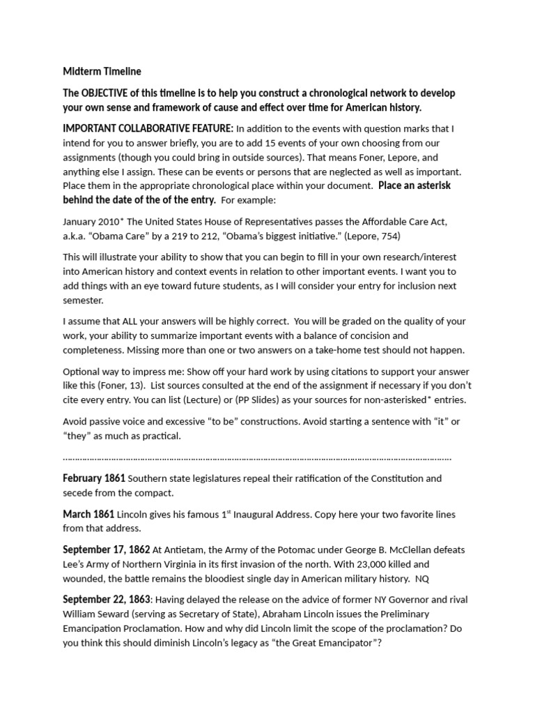 American History Midterm Timeline Guide | PDF | Abraham Lincoln ...