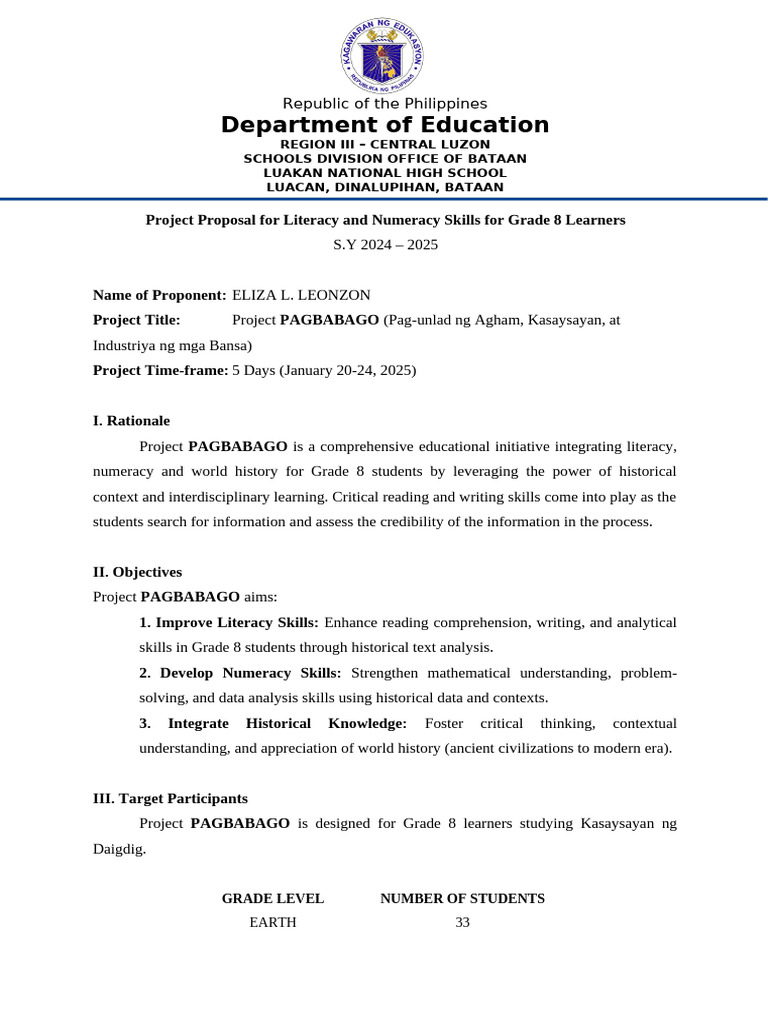 Grade 8 Literacy & Numeracy Project | PDF | Literacy | Data