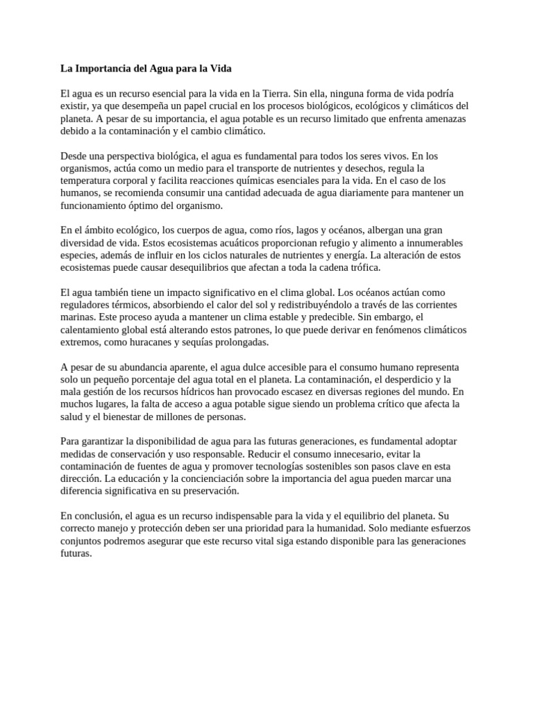 Importancia del Agua para la Vida | PDF | Agua | Contaminación