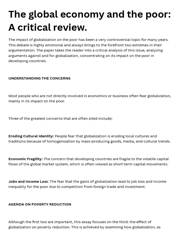 The Global Economy and The Poor A Critical Review. | PDF | Globalization | Poverty