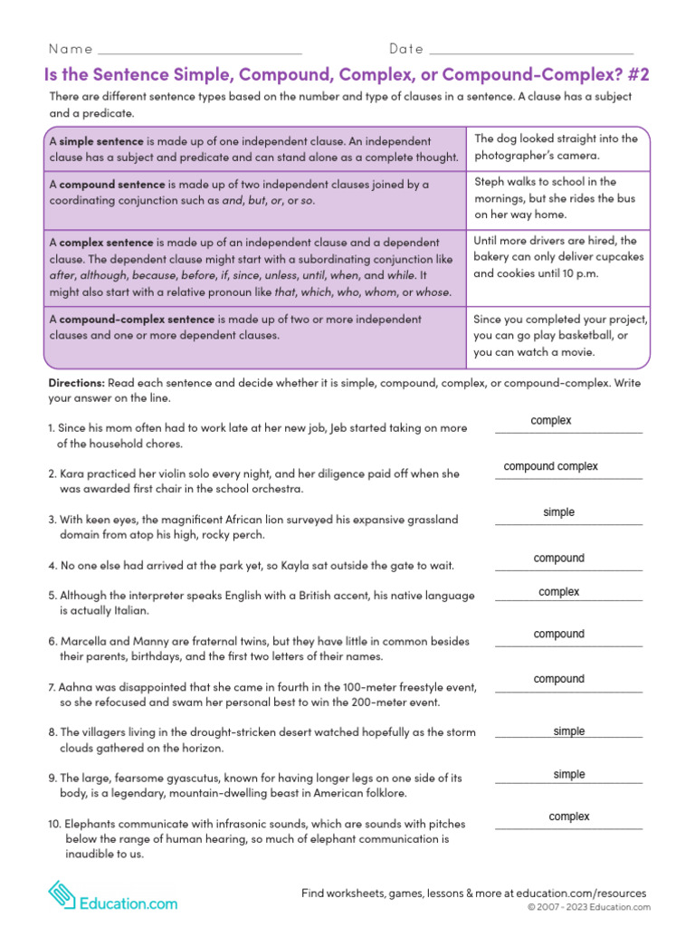 Is The Sentence Simple Compound Complex or Compound Complex 2 | PDF ...