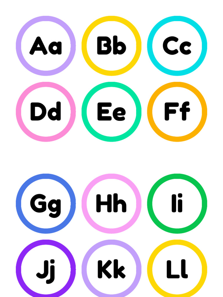 Alphabet Letters a-Z Circle Flashcards in Colorful Simple Style | PDF